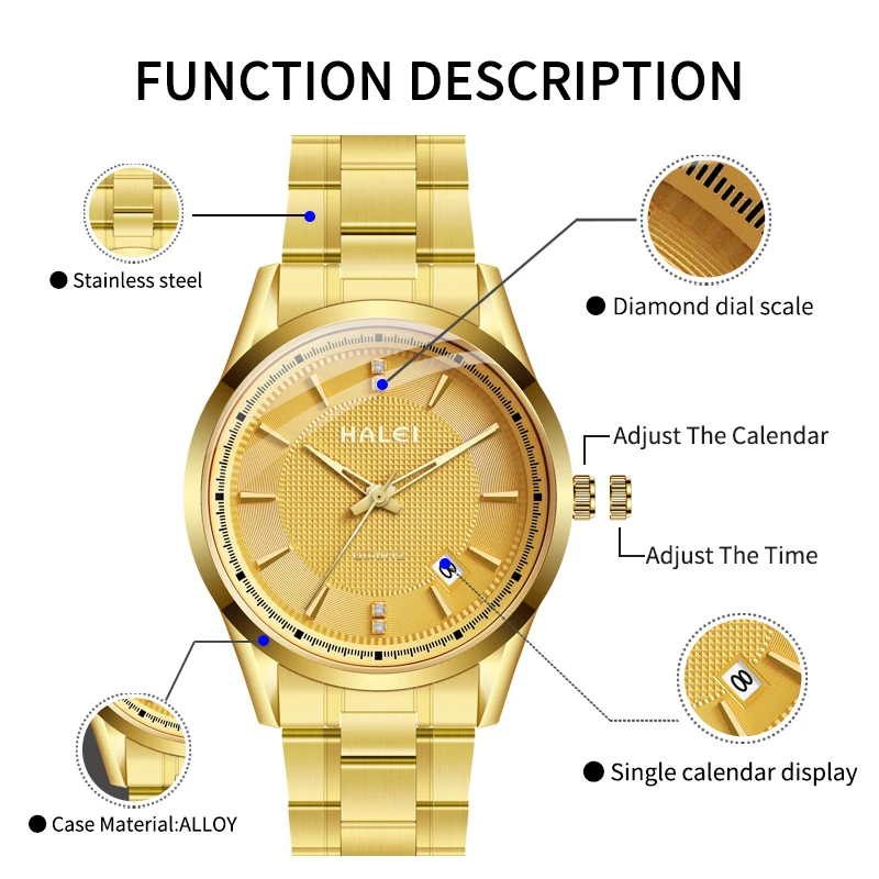 Halei 569m Original Gold Wrist Watch For Men,High Quality Watches Mens ...