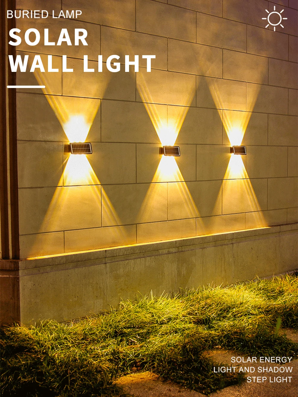 White Outdoor Led Solar Wall Washer Light For Security Garden Step ...