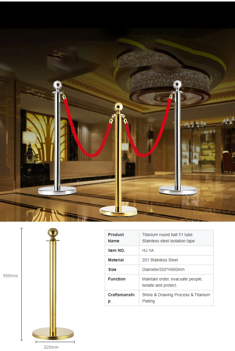 High Quality VIP Gold Rope Barrier Stanchions Pole with 1.5m Red Velvet ...