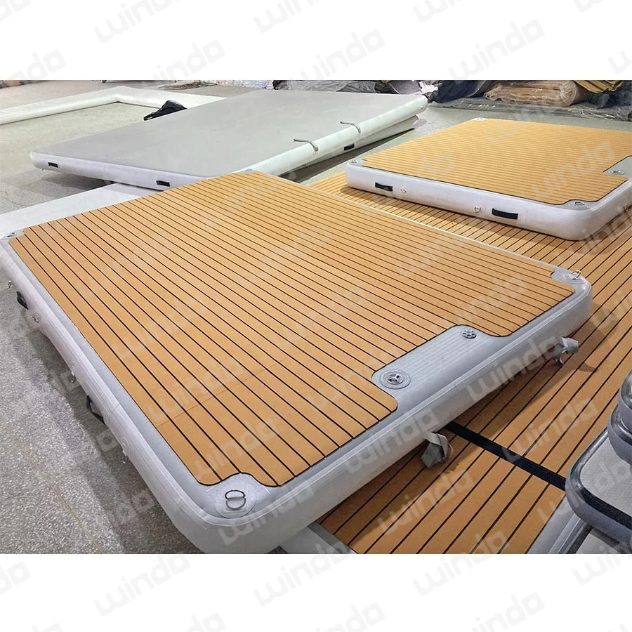 Wood Grain Drop Stitch Sun Deck - Inflatable Floating Dock