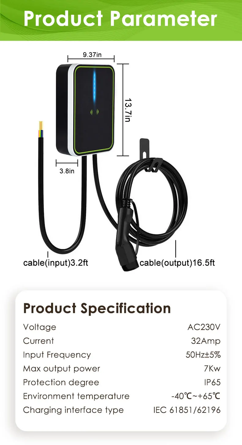 Evcome Ev Wallbox Charging Station 16a With Rfid No Screen Ev Wall Box ...