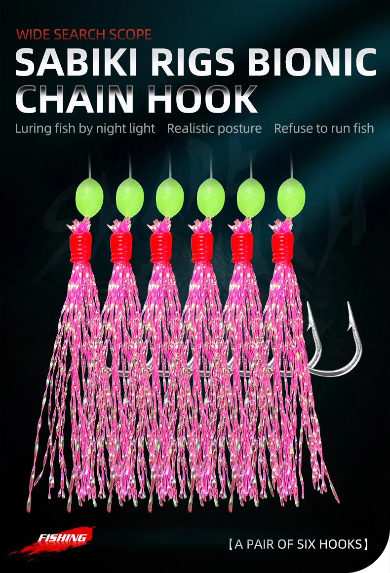 Saltwater Sabiki Rigs 6 String Hooks Flasher Mackerel Feather Fishing ...