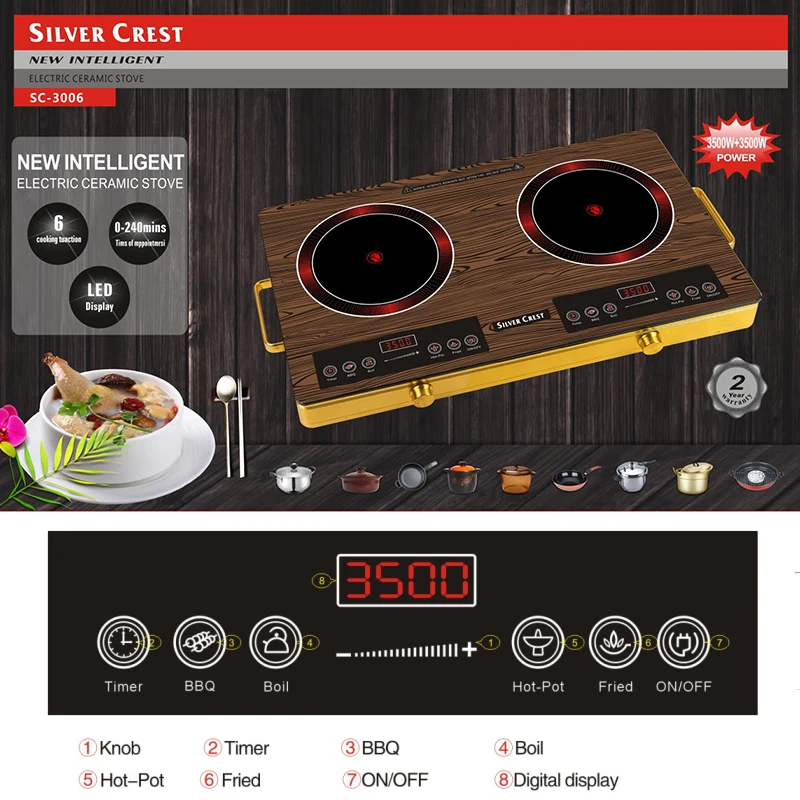 Double Burner Black Crystal Plate 3500w Infrared Cooker Skd Ckd Ceramic ...