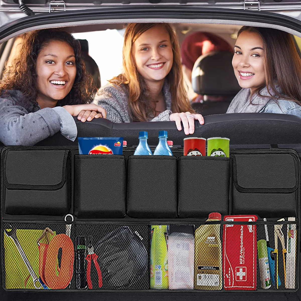 High Capacity Oxford Car Backseat Hanging Organizer Trunk Foldable Auto ...