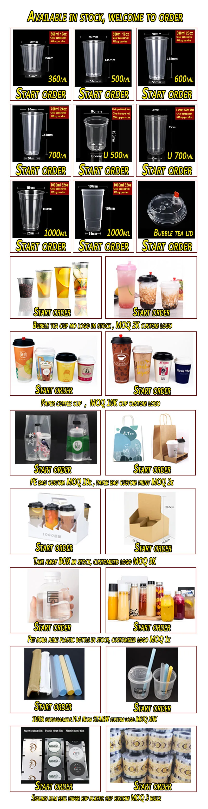 U-shaped Disposable Boba Cups - Eco-Friendly & Customizable
