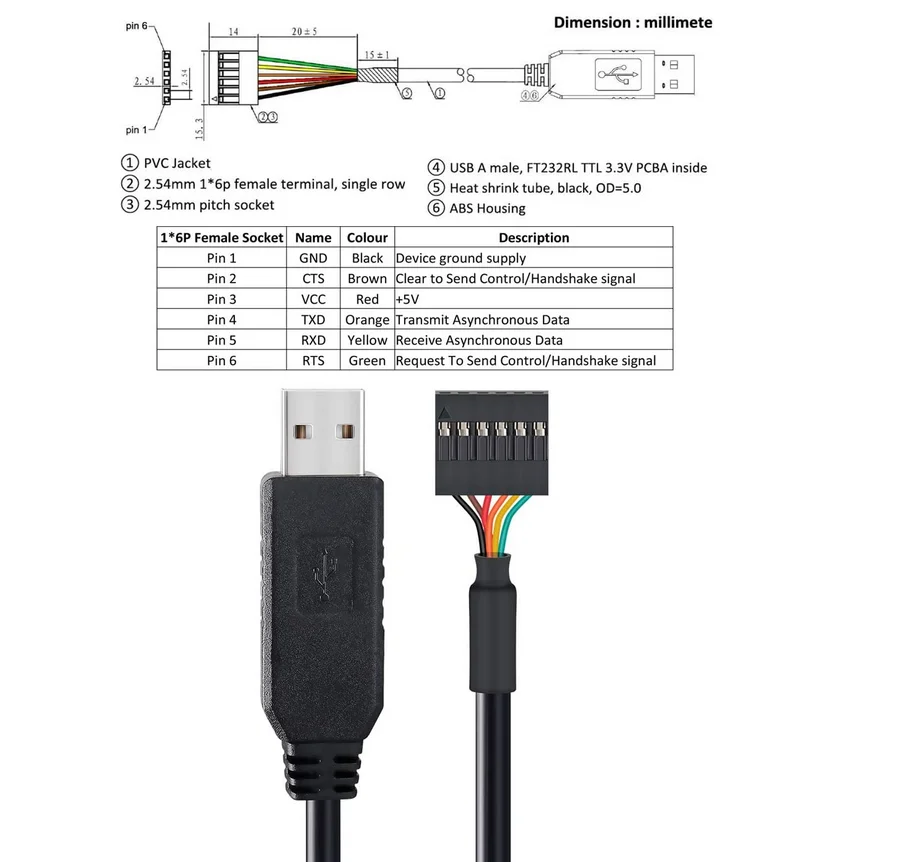 Ftdi Ttl 232r 3v3 Usb To Serial Cable Reliable Communication