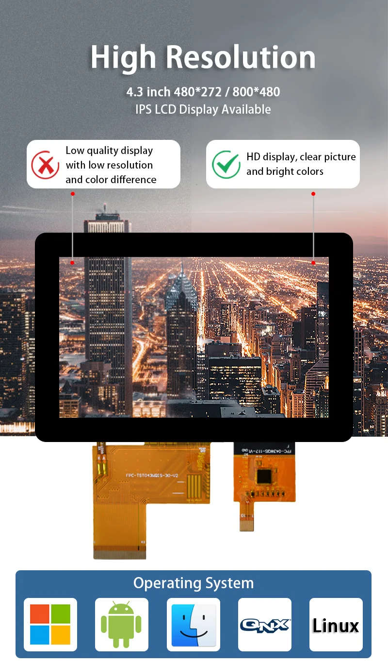 IPS Full View 4.3 Inch High Definition 1080P RGB 800*480 LCD Display ...