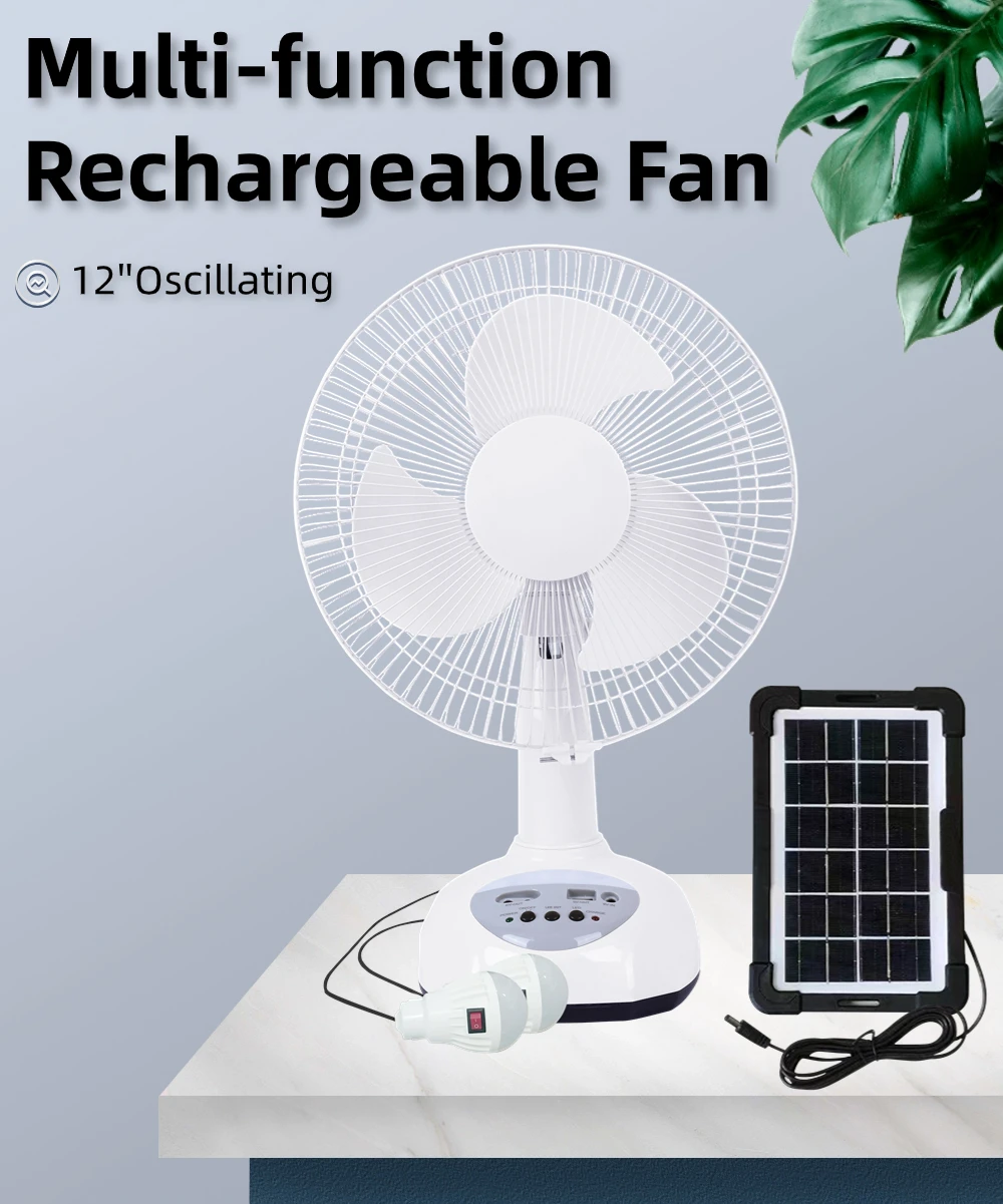 12inch Solar Table Fan Rechargeable Solar Panels Power Battery Standing ...