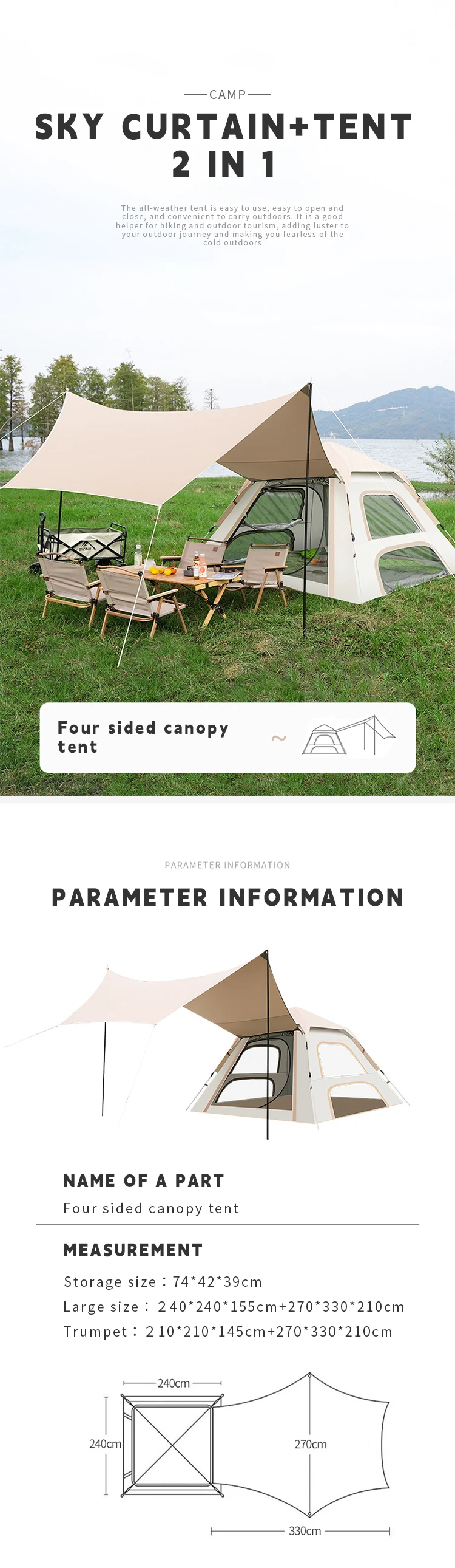 2-in-1 Glamping Tent Luxury Waterproof Outdoor Family Luxury Big ...