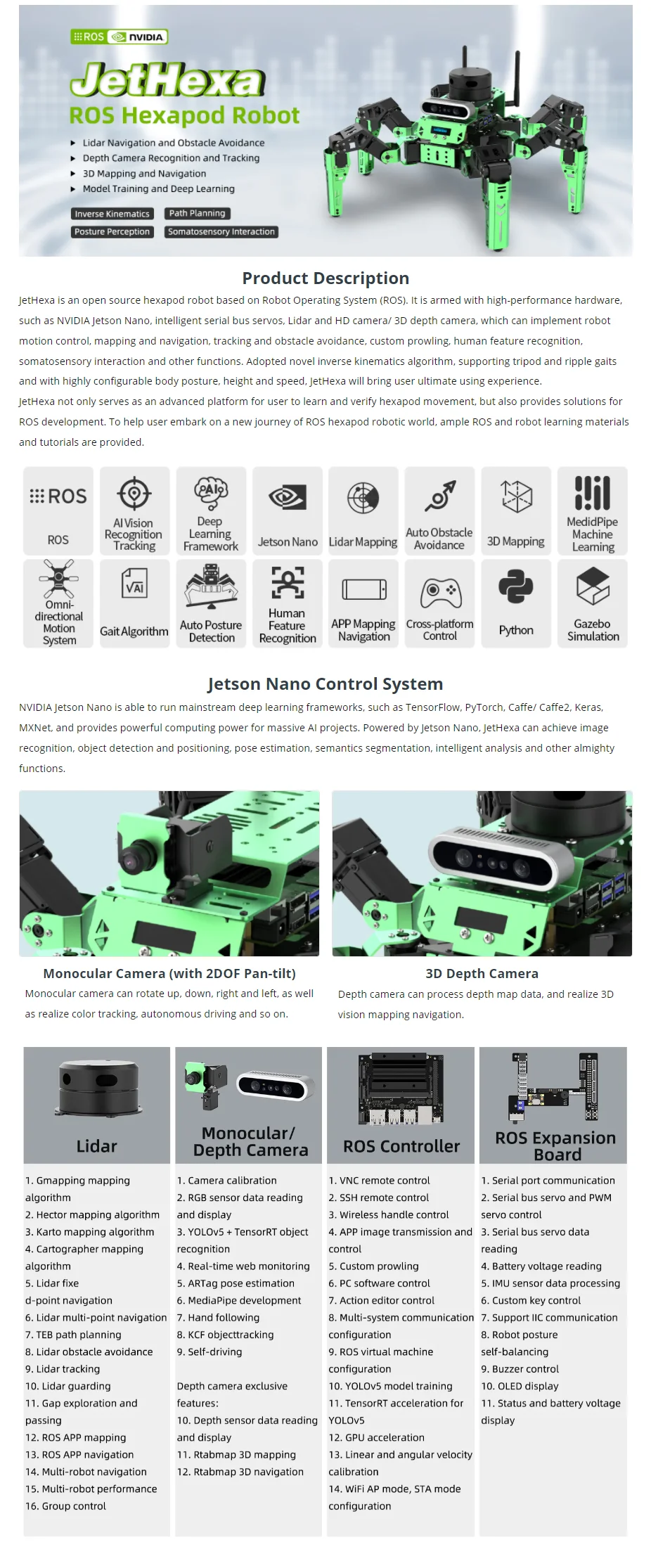 Hiwonder 18dof Jethexa Ros Hexapod Robot Kit Powered By Jetson Nano ...