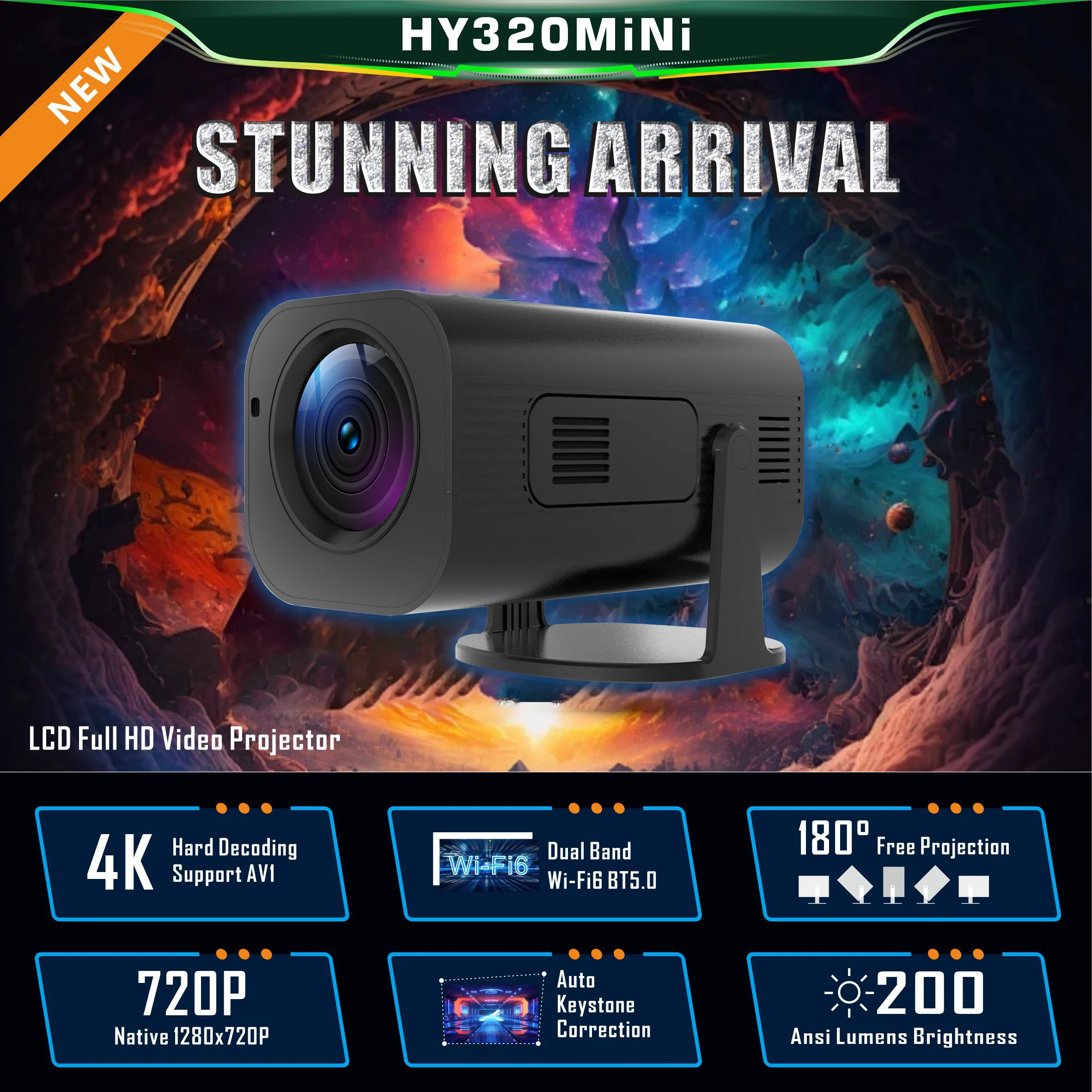 Wholesale HY320Mini 4k Portable Projector Dual WiFi BT LCD Android 11 ...