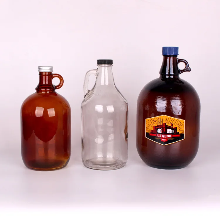 Large Clear Amber Glass Wine Bottle 1l 2l 4l Round Glass Beer Bottle ...