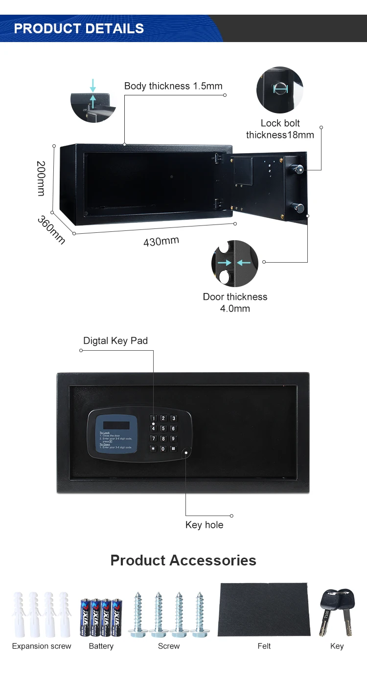 AL002-201 Best Selling Digital Password Safe Box Electric Button Strong ...
