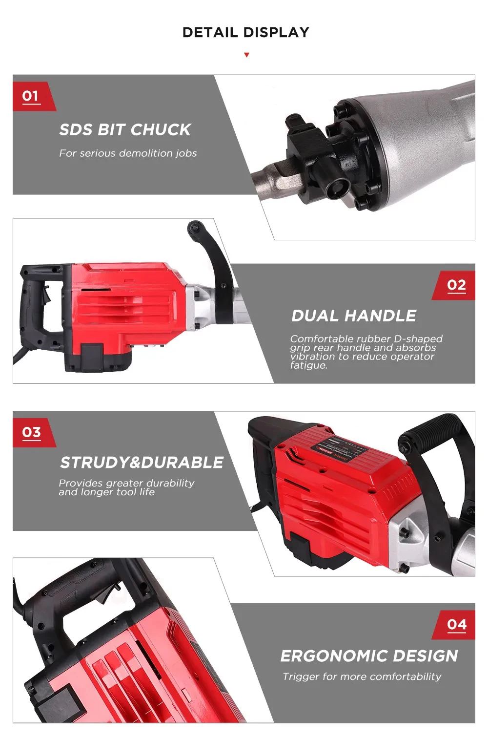 HUSHANG Electric Demolition Hammer - 2000W Power & Precision