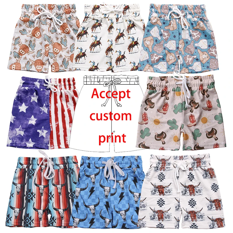 Western Style Custom Print Summer Boy Swim Trunks Quick Dry High Waist ...