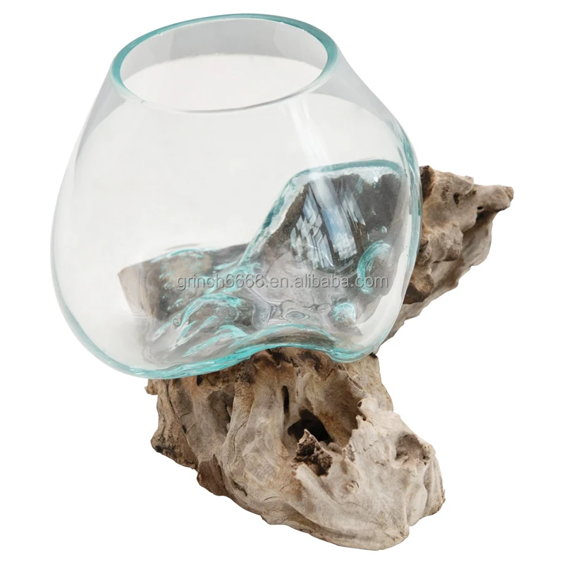 Natural Wood Glass Vase - Classic Floral Planter on Wood Base for Home ...