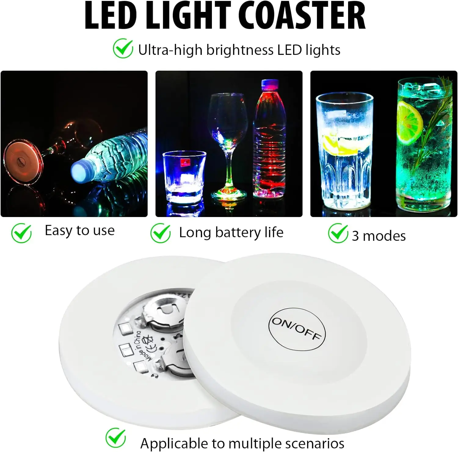 Rgb Colorful Bottle Lights Sticker Coaster Discs Led Bottle Luminous ...