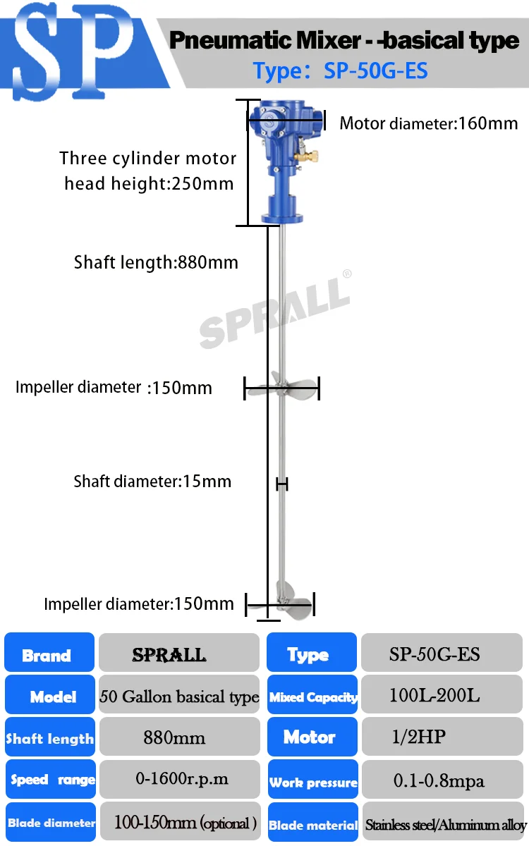 SPRALL 50 Gallon Industrial Liquid Mixer - Easy to Operate