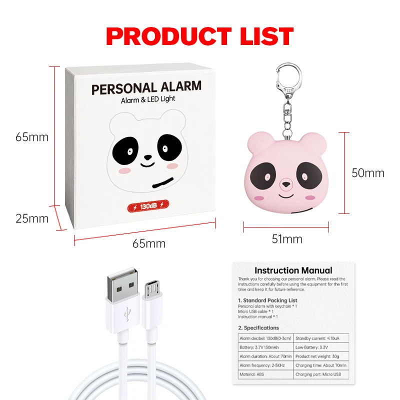 Custom Cute Rechargeable 130db Safety SOS Emergency Panic Personal ...