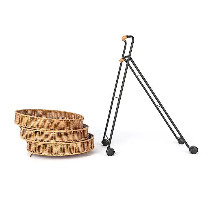 Alibaba.com: 3-tier rattan fruit tray basket with wheels, multifunction ...