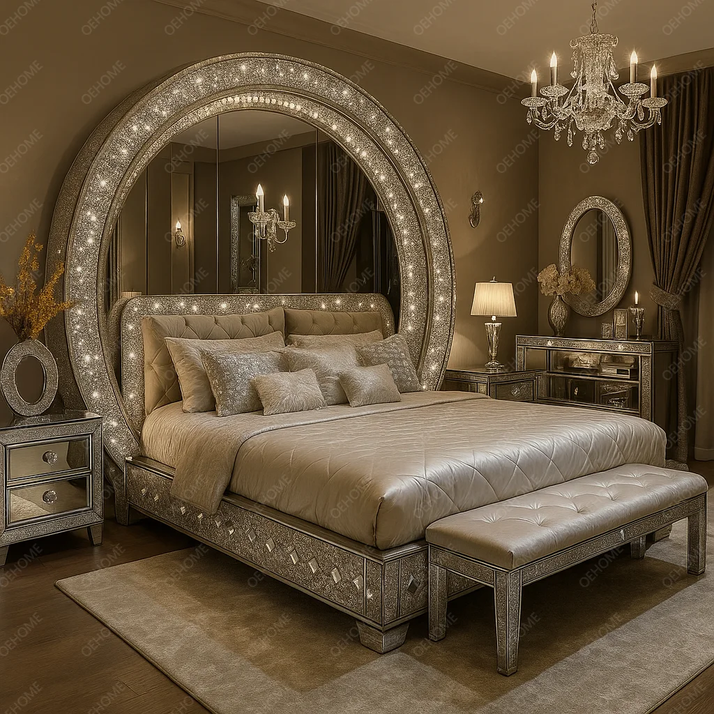 Modern Luxury Diamond Mirrored Bed Set for Hotels & Villas | King ...