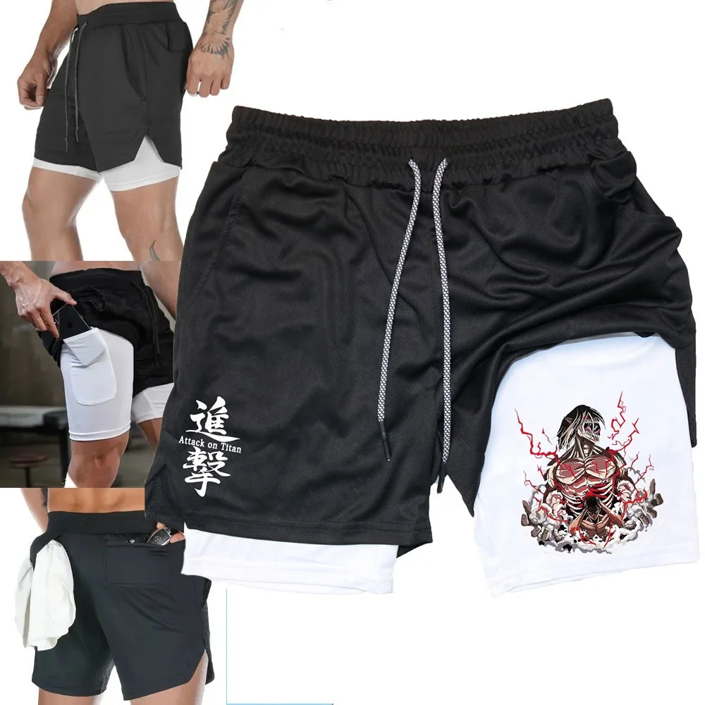 New Anime Attack On Titan 2 In 1 Performance Shorts With Towel Loop ...