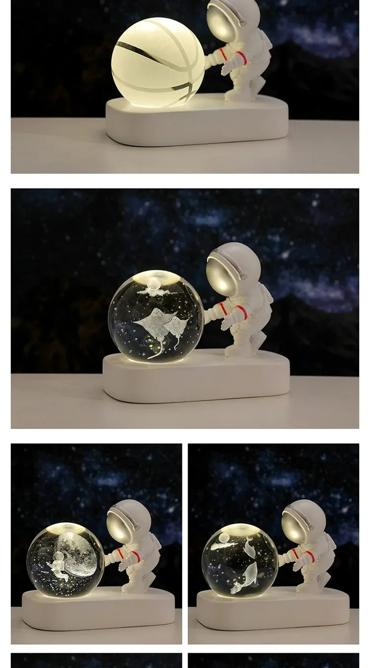Cool Night Light Astronaut Figurine Crystal Ball Luminous Base ...