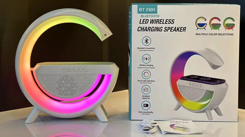 Big G Light Speaker Wireless Charger For Iphone 14 Alarm Clock Rgb Gift ...