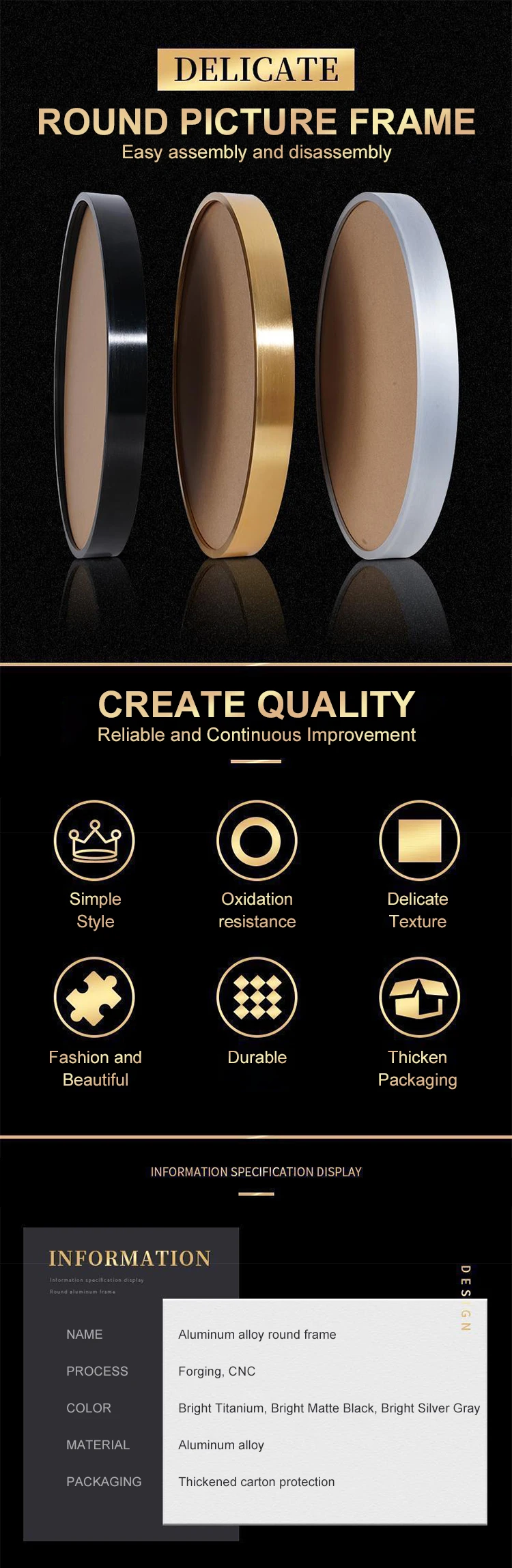 Hot Sale Aluminum Photo Round Frame Profile Metal Round Picture Frame ...