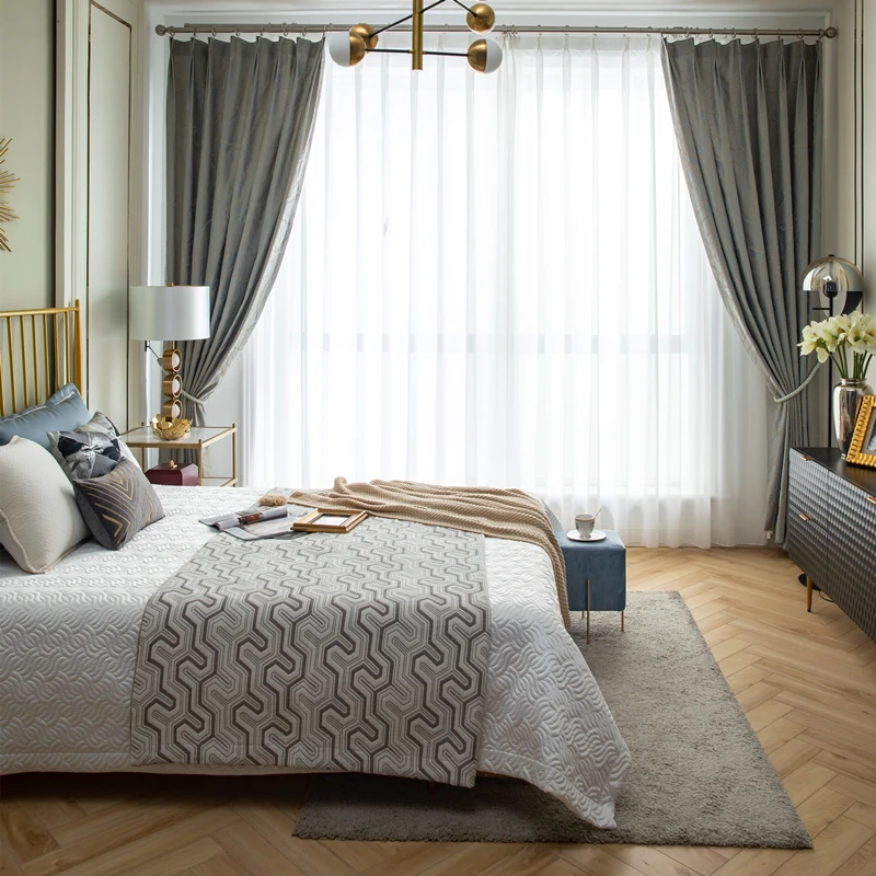 Custom Elegant Leaves Jacquard Drapery Beige Embroidery Curtain Golden ...