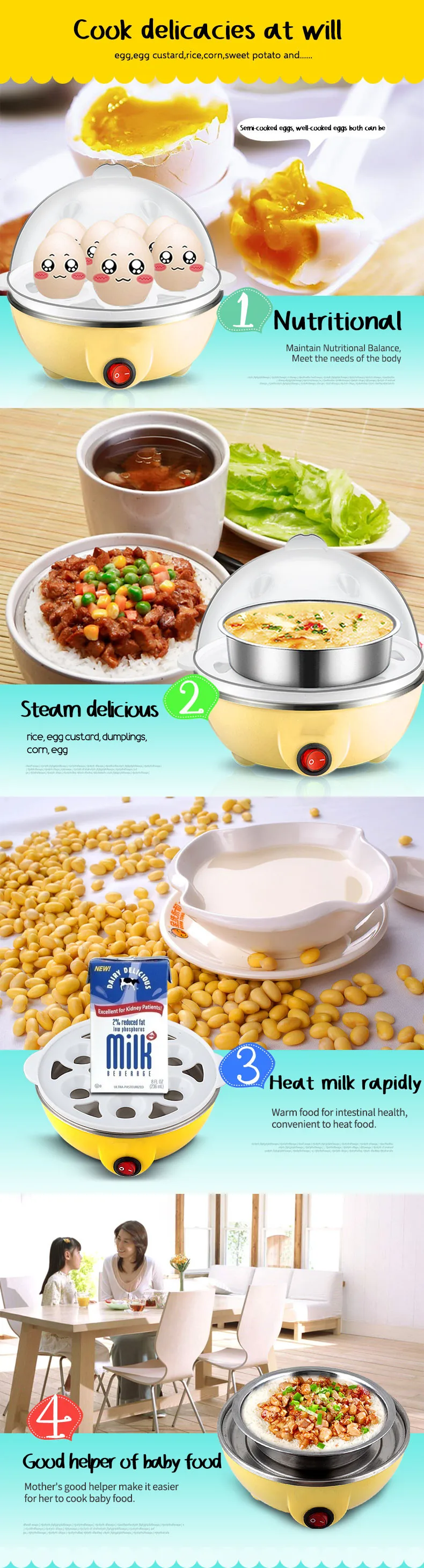 Household Automatic Mini Capacity Egg Cooker Food Heating Steamer ...