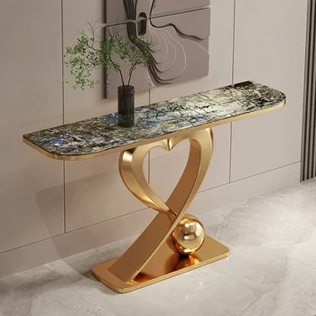 Luxury Entrance Table Shiny Metal Base Hallway Table Sintered Stone Top ...