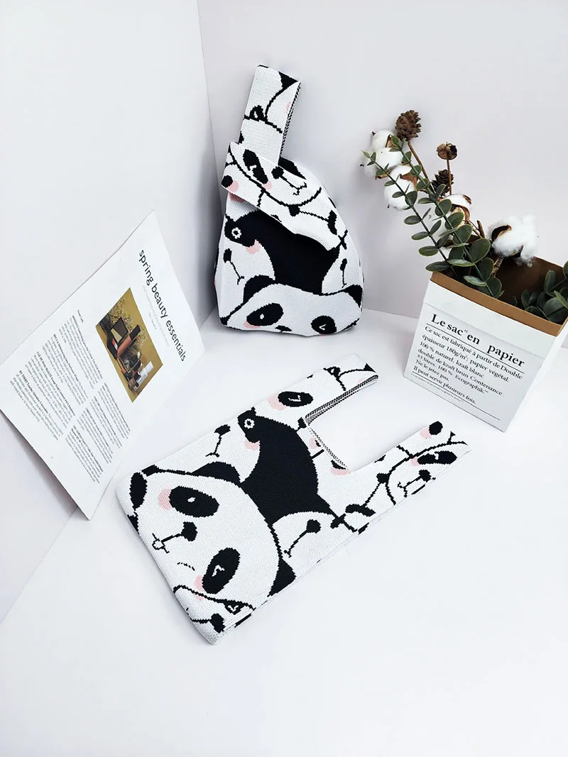 Cute Black and White Panda Knitted Single-shoulder Bag Handbag ...