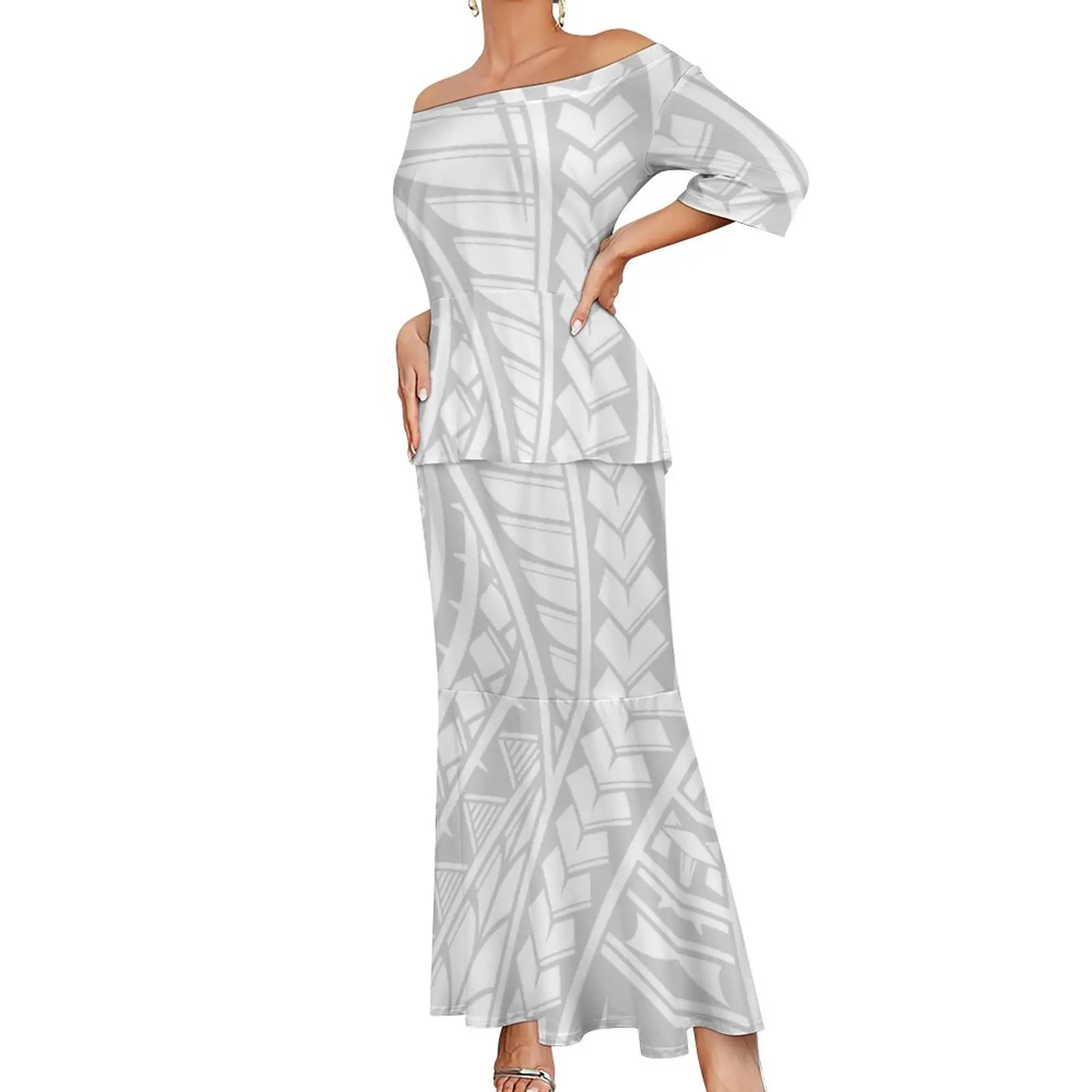 White Sunday Off Shoulder Tops And Mermaid Dress 2 Pc Set Polynesian ...