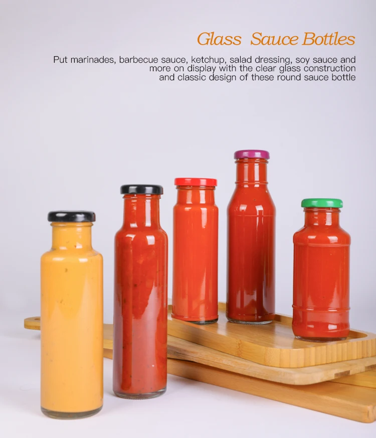 Customized Transparent Ketchup Bottle Glass 93ml 53ml 66ml 155ml 188ml 255ml Glass Bottle Sauce ...