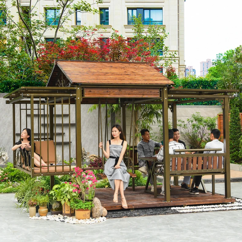 ZUOAN Outdoor Garden Patio Wooden Gazebo with Polycarbonate Awning