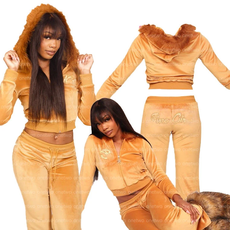 WT Custom Y2K Velvet Sweatsuit - Flared Pant & Cropped Hoodie Sets