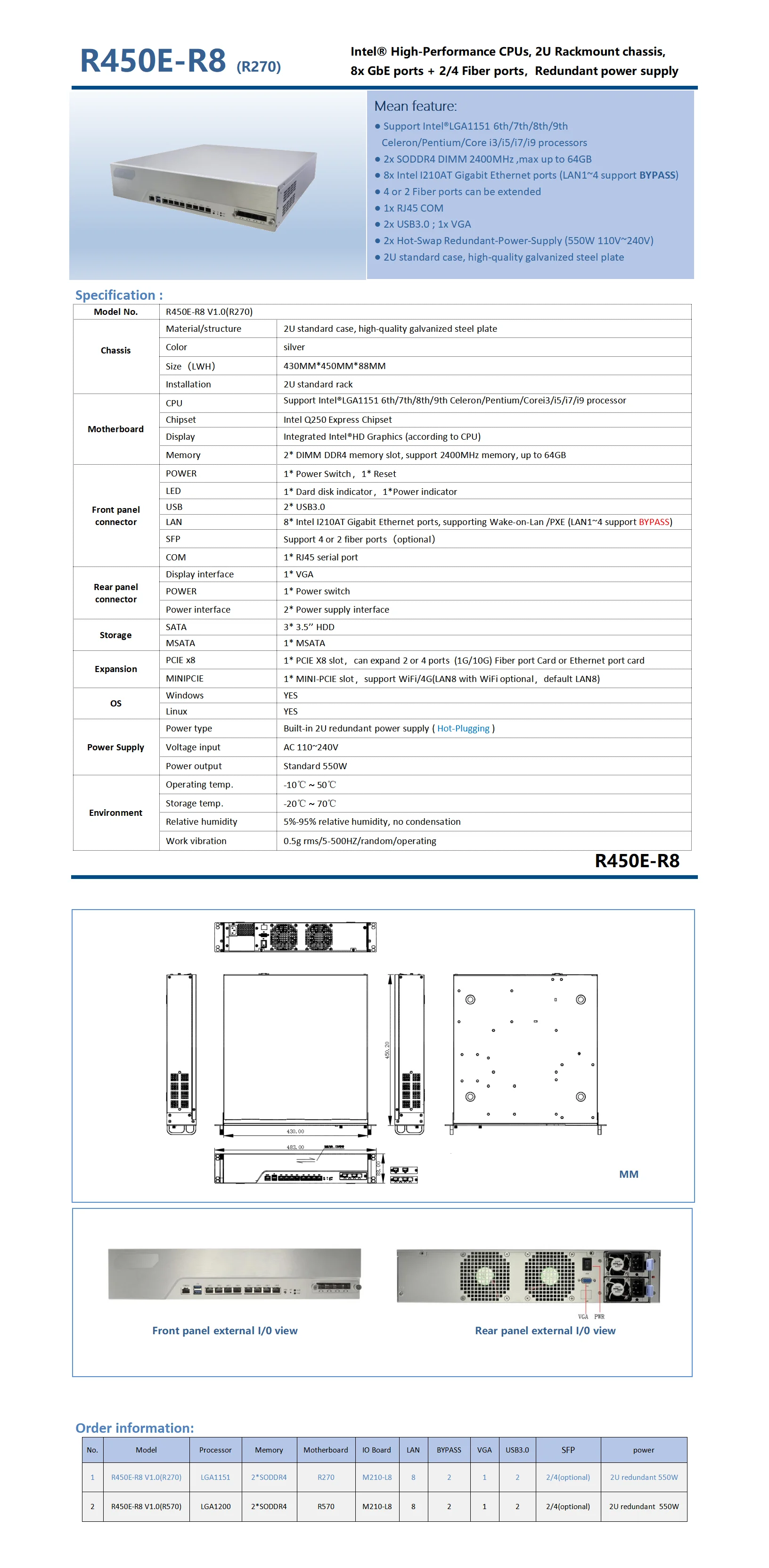 1u Rackmount Router Firewall Pc Network Appliance With Lga1151 6th/7th ...