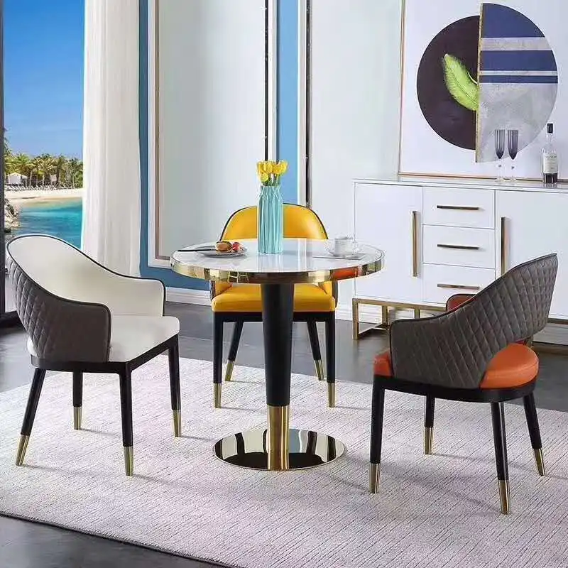 Cheap Round Dining Table Set 4 Seater Modern Marble Coffee Shop Dining ...