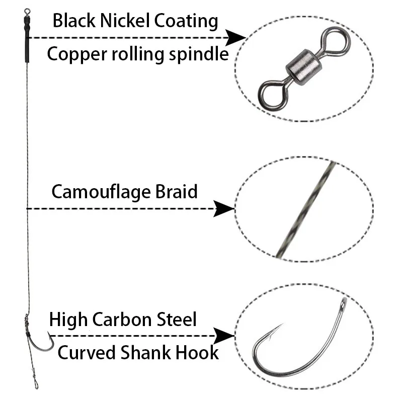 Carp Fishing Hair Rigs 6/pack 2# 4# 6# 8# Braided Line Thread Sabiki ...