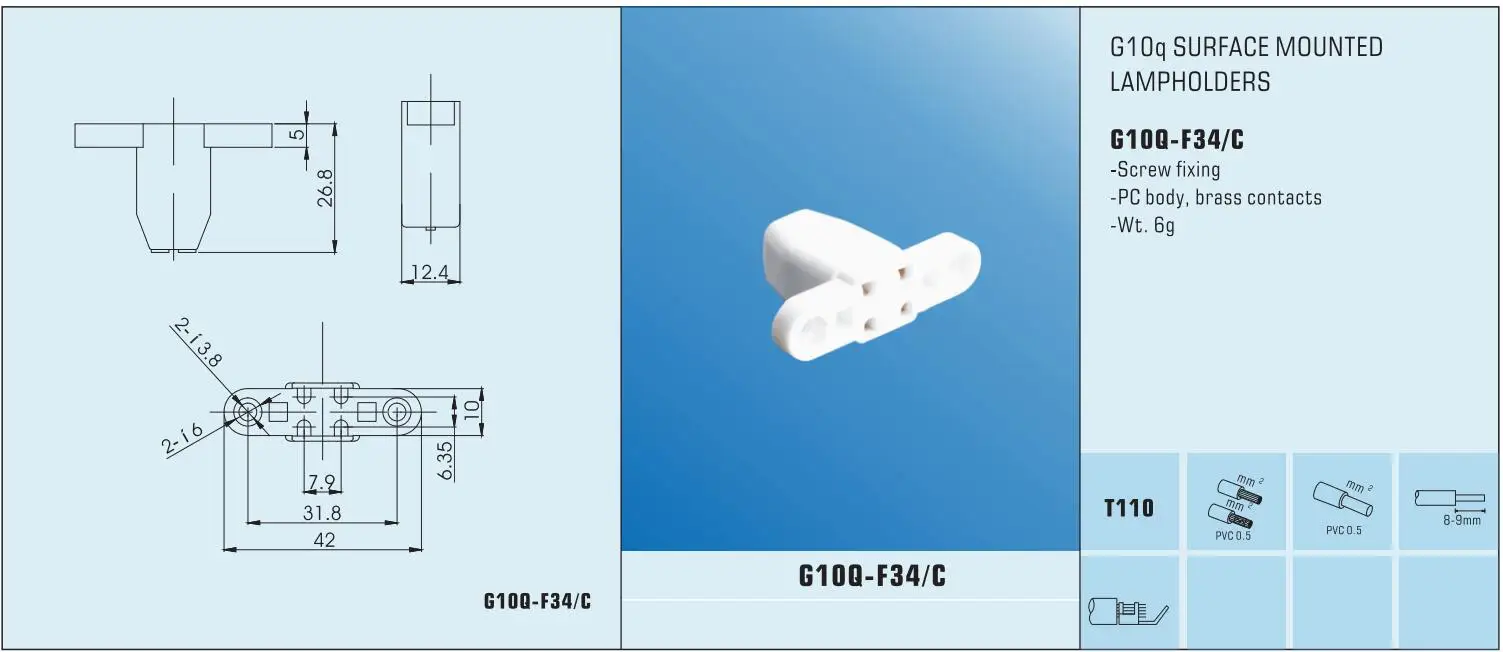 G10q Surface Mounted Lampholder - White PC Lamp Socket