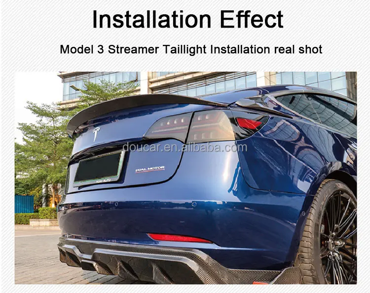 Doucar Tesla Tail Lights Fish Bone Styling For 2017-2023 Tesla Model 3 ...
