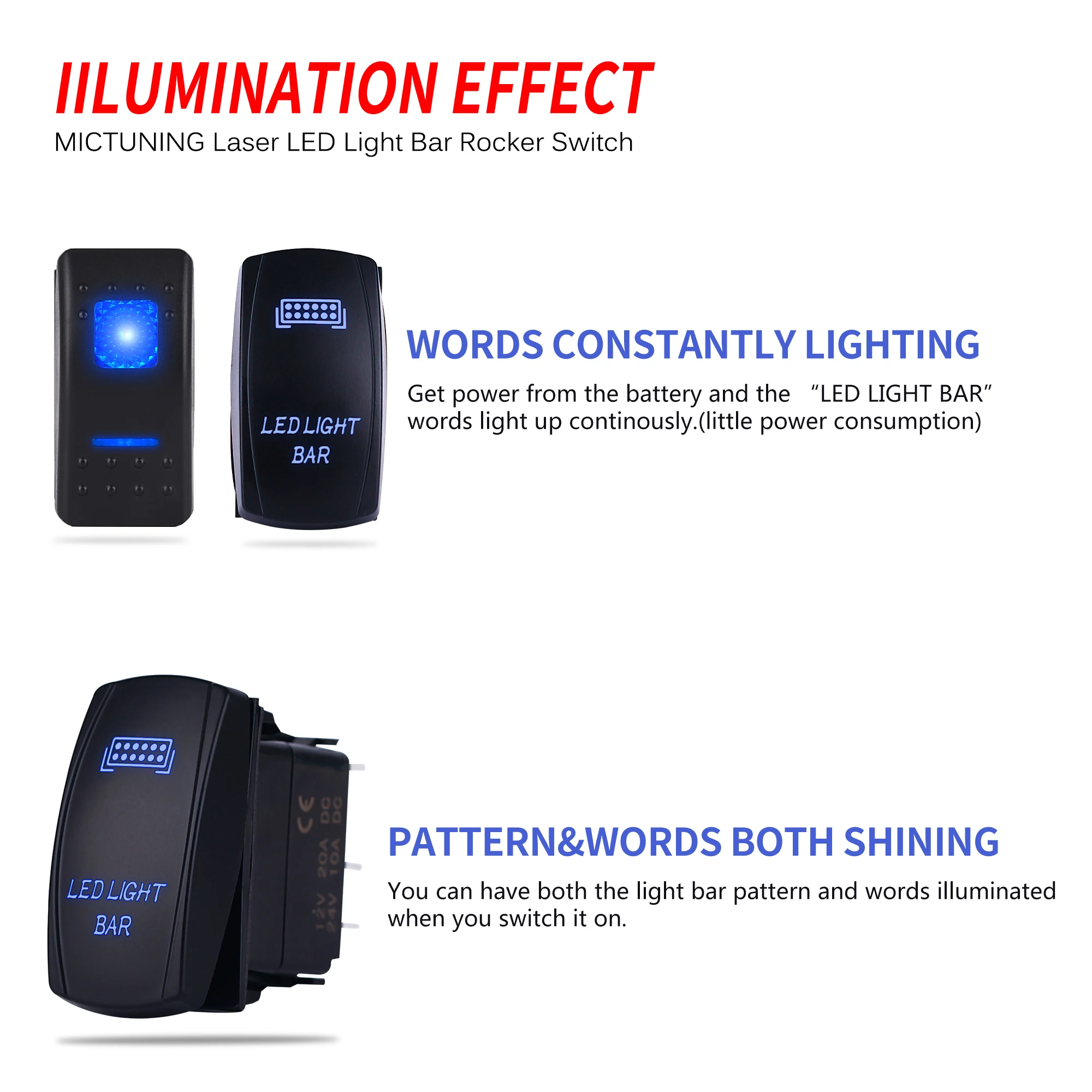 12 V Rocker Switch Circle Illuminated Waterproof Black 5pins Blue Red ...