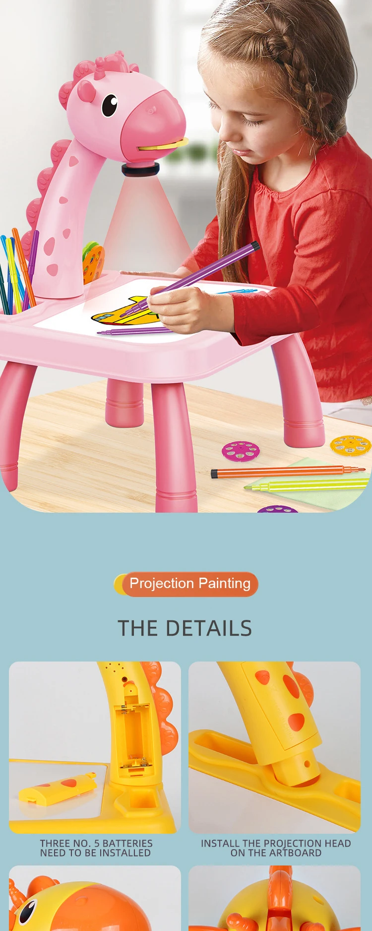 Giraffe Projector Drawing Table - Educational Drawing Toys Set for Kids ...