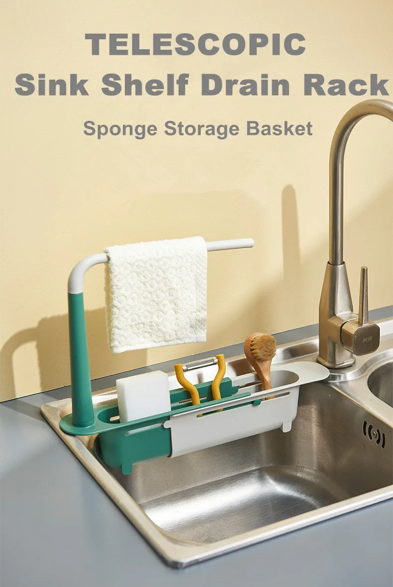 Telescopic Kitchen Gadgets Sink Shelf Storage Soap Sponge Rack Sink ...
