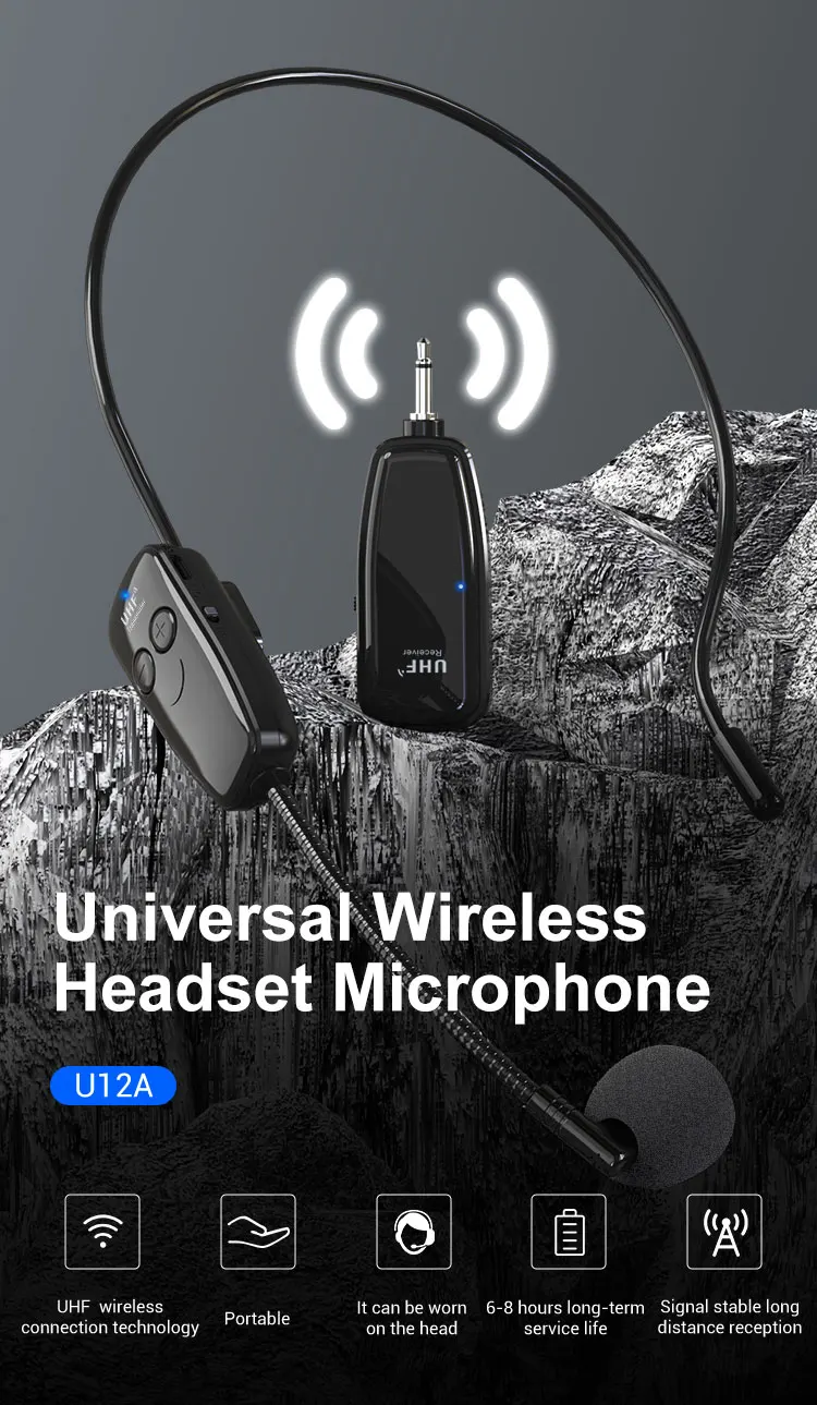 Uhf Portable Head Mounted Wireless Microphone Headset Long Range ...