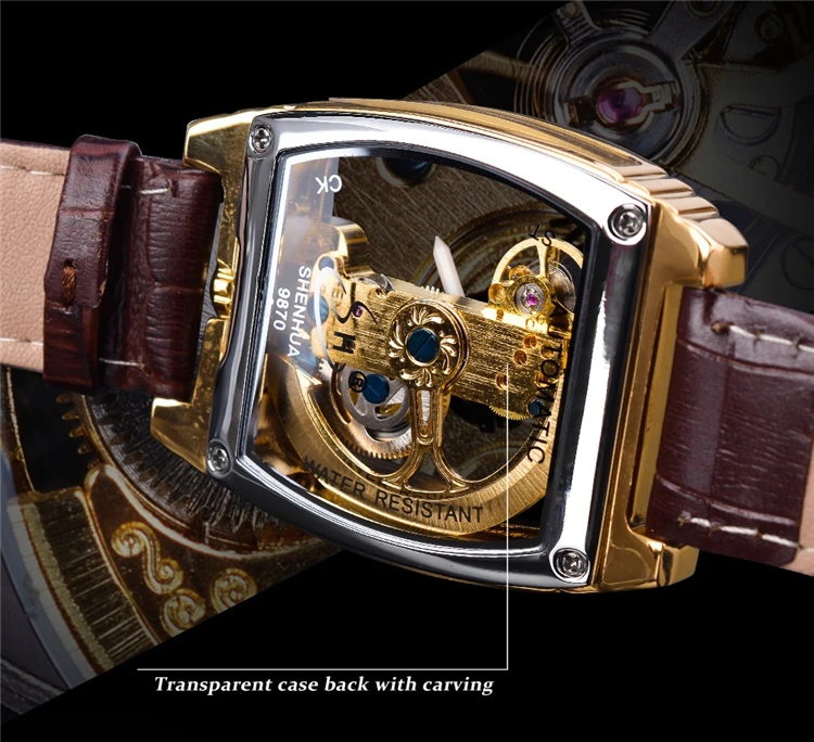 SHENHUA 9870L Automatic Men's Mechanical Dress Watch, Skeleton Gold ...