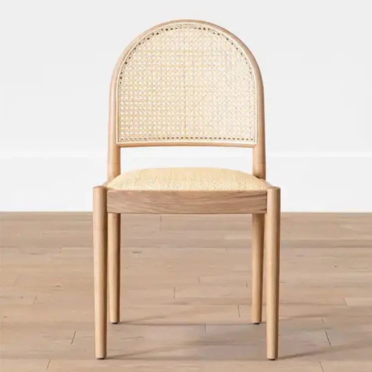 Beechwood Stackable Half Moon Chair Rattan Mat Cushions Grid Backrest ...