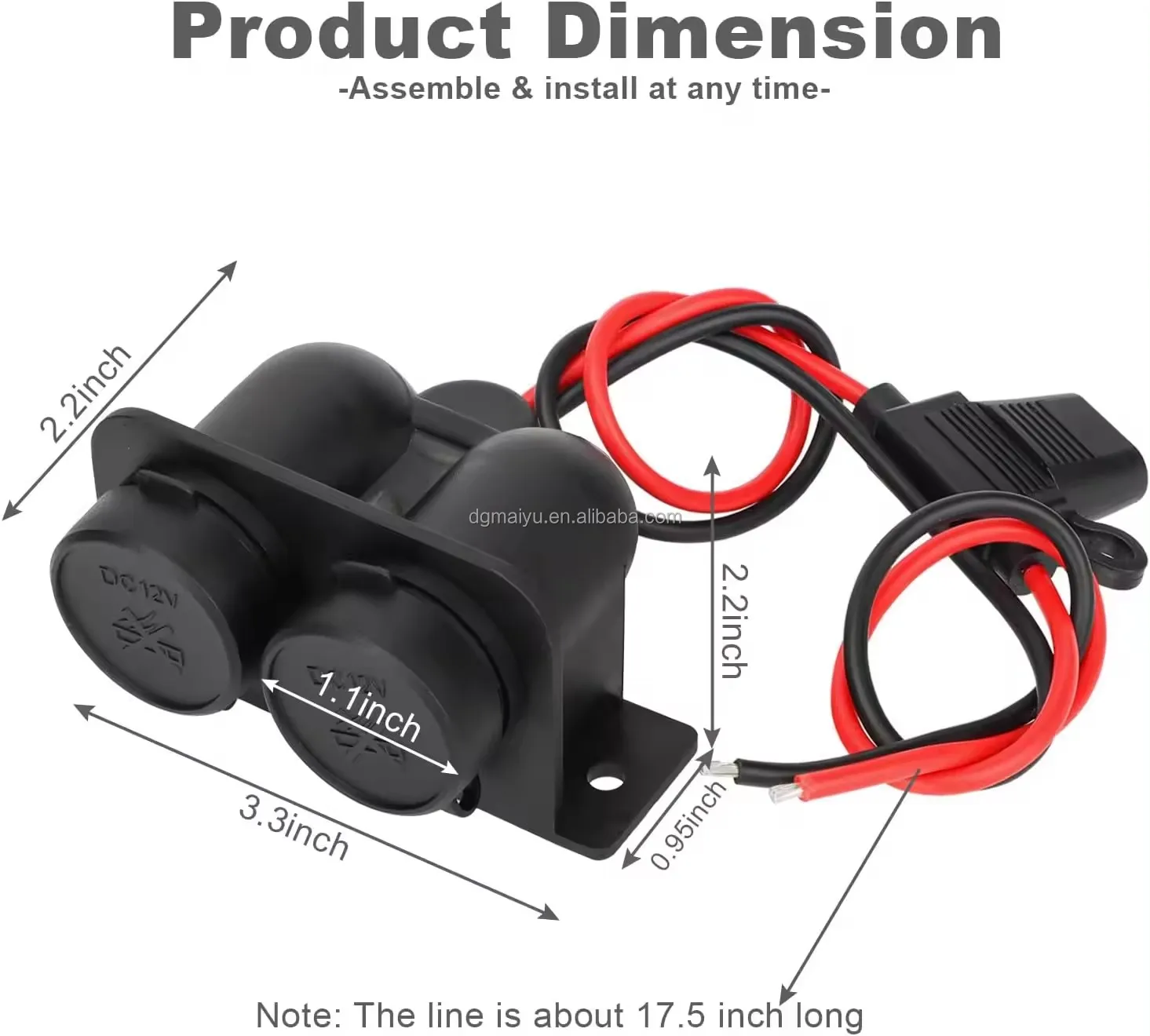 2 Way Cigarette Lighter Socket Splitter Waterproof 12V Outlet ...