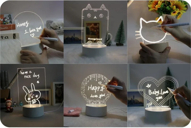 Single/3/7 Color Led Light up Message Board Acrylic Dry Erase Board Led ...